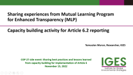 Capacity building activity for Article 6.2 reporting: Sharing experiences from Mutual Learning ...
